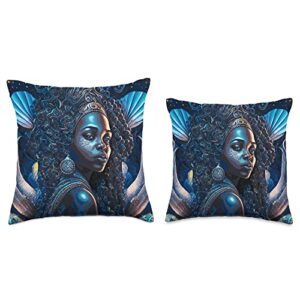 Puddintaine's Prayer Yemoja of The Sea-Yoruba Orisha Throw Pillow, 16x16, Multicolor