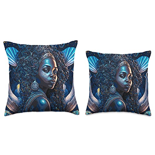 Puddintaine's Prayer Yemoja of The Sea-Yoruba Orisha Throw Pillow, 16x16, Multicolor