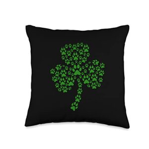 funny shamrock dog paws st patricks day shamrock dog paw st patricks day,cute cat saint pattys throw pillow, 16x16, multicolor