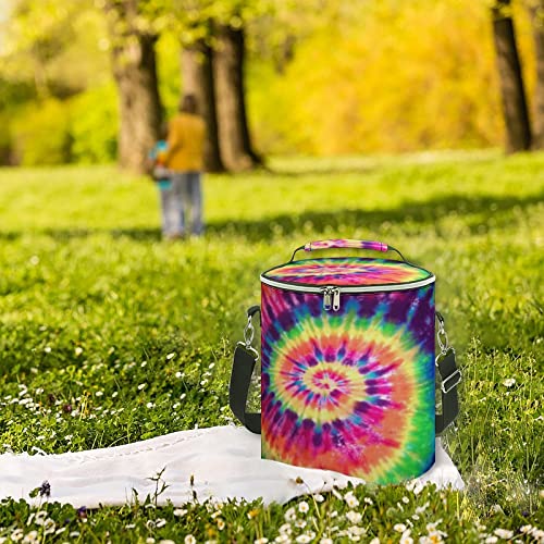 Tie Dye Insulated Bag Portable Ice Box Cooler Shoulder Pack Zip Around Bucket for Grocery Shopping Picnics Work Meals