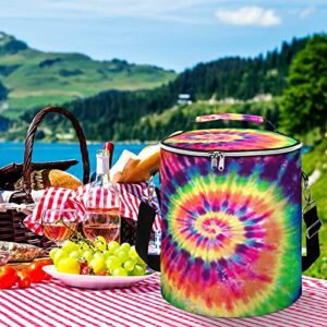 Tie Dye Insulated Bag Portable Ice Box Cooler Shoulder Pack Zip Around Bucket for Grocery Shopping Picnics Work Meals