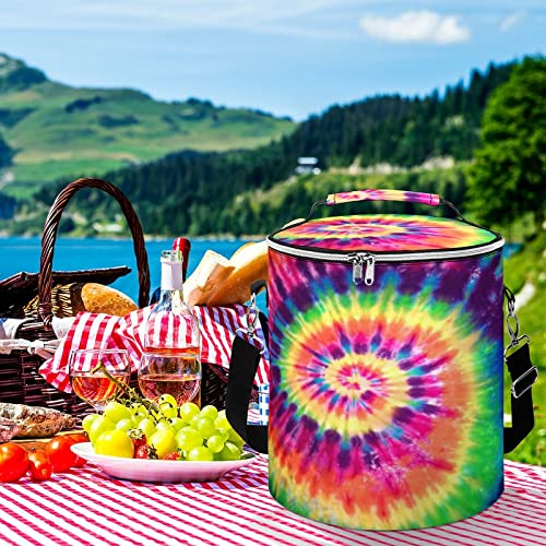 Tie Dye Insulated Bag Portable Ice Box Cooler Shoulder Pack Zip Around Bucket for Grocery Shopping Picnics Work Meals