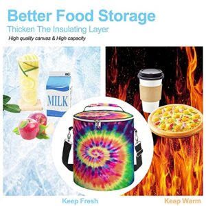 Tie Dye Insulated Bag Portable Ice Box Cooler Shoulder Pack Zip Around Bucket for Grocery Shopping Picnics Work Meals