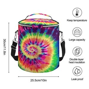 Tie Dye Insulated Bag Portable Ice Box Cooler Shoulder Pack Zip Around Bucket for Grocery Shopping Picnics Work Meals