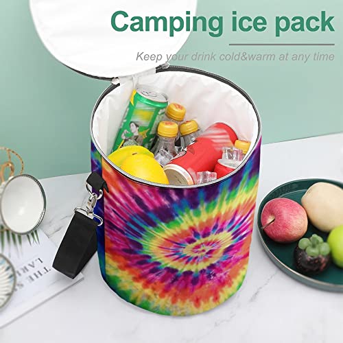 Tie Dye Insulated Bag Portable Ice Box Cooler Shoulder Pack Zip Around Bucket for Grocery Shopping Picnics Work Meals