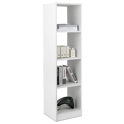 Giantex 56" Tall 4 Cube Bookcase White - Freestanding 15" Wide 5-Tier Narrow Open Display Bookshelf with 4 Anti-Tipping Kits, Wooden Cube Storage Organizer for Small Place, Living Room, Bedroom