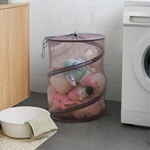 Collapsible Mesh Popup Laundry Hamper Foldable Dirty Clothes Basket Pop-Up Collapsible Mesh Laundry Hamper Great Storage Bag For College Dorm Bedroom RV Travel