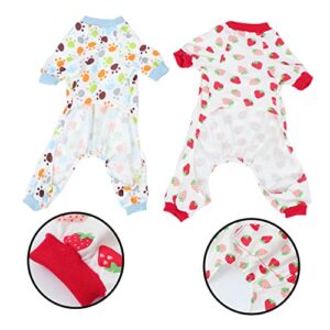 LIFKICH 2pcs Lovely Pet Night Nightdress Dogs XL Clothes Pajamas Jammies Bodysuits Rompers Shirts Sleepwear Puppy Coat Wear Comfortable Nightclothes Jumsuit Costume Paw Printed Household