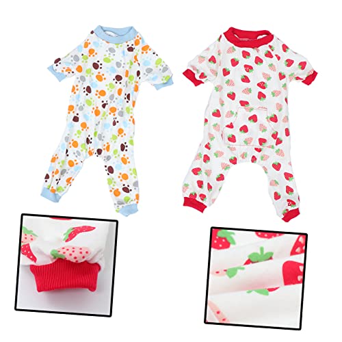 LIFKICH 2pcs Lovely Pet Night Nightdress Dogs XL Clothes Pajamas Jammies Bodysuits Rompers Shirts Sleepwear Puppy Coat Wear Comfortable Nightclothes Jumsuit Costume Paw Printed Household