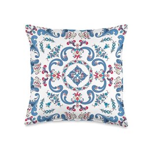 eventyr rosemaling tees scandinavian norwegian rosemaling throw pillow, 16x16, multicolor