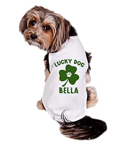 Lucky Dog Personalized Dog Shirt, Cute St. Patrick's Day Dog Shirt, Green Clover St. Patty's Day Shirt for Dogs, St. Patrick's Day Shirt for Dogs, Clothes for Pets (L 15-20 lbs)