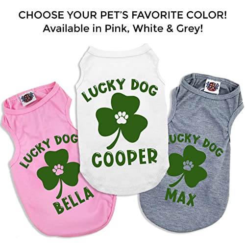 Lucky Dog Personalized Dog Shirt, Cute St. Patrick's Day Dog Shirt, Green Clover St. Patty's Day Shirt for Dogs, St. Patrick's Day Shirt for Dogs, Clothes for Pets (L 15-20 lbs)