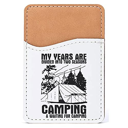 DistinctInk Adhesive Phone Wallet / Card Holder – Universal Vegan Leather Credit Card ID Adhesive Sleeve, Travel Light with Essential Items - Two Seasons - Camping, Waiting for Camping