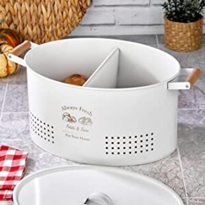 Potato Onion Metal Bin, Storage, Container - 2 Compartment Breathable Storage Container with Metal Lid (White 2)