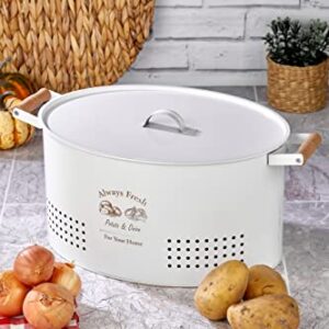 Potato Onion Metal Bin, Storage, Container - 2 Compartment Breathable Storage Container with Metal Lid (White 2)