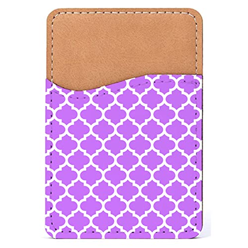 DistinctInk Adhesive Phone Wallet / Card Holder – Universal Vegan Leather Credit Card ID Adhesive Sleeve, Travel Light with Essential Items - Purple White Moroccan Lattice