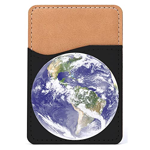 DistinctInk Adhesive Phone Wallet / Card Holder – Universal Vegan Leather Credit Card ID Adhesive Sleeve, Travel Light with Essential Items - Earth Space Western Hemisphere