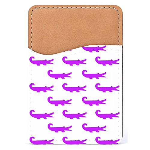 DistinctInk Adhesive Phone Wallet / Card Holder – Universal Vegan Leather Credit Card ID Adhesive Sleeve, Travel Light with Essential Items - Purple White Alligators