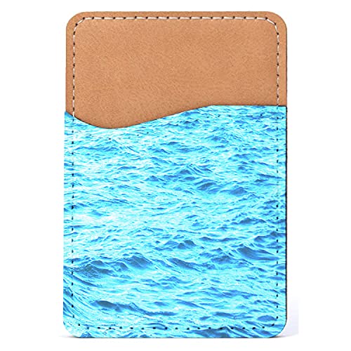 DistinctInk Adhesive Phone Wallet / Card Holder – Universal Vegan Leather Credit Card ID Adhesive Sleeve, Travel Light with Essential Items - Blue Water Ocean Waves