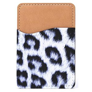 distinctink adhesive phone wallet / card holder – universal vegan leather credit card id adhesive sleeve, travel light with essential items - blue black leopard fur skin print