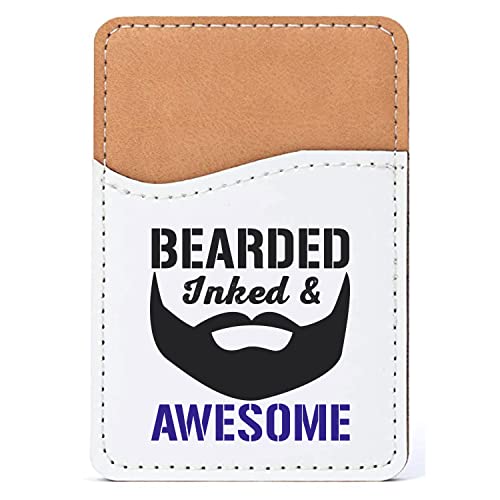 DistinctInk Adhesive Phone Wallet / Card Holder – Universal Vegan Leather Credit Card ID Adhesive Sleeve, Travel Light with Essential Items - Bearded Inked & Awesome