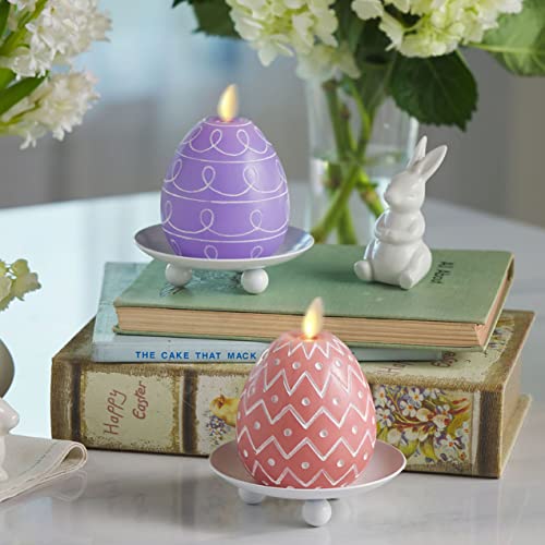 Luminara Rose Tan Egg Figural Flameless Moving Flame Candle, Unscented Real Wax LED Candle, Timer, Holiday Decoration Centerpiece (3"x4.25")