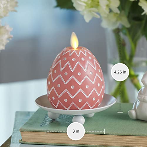 Luminara Rose Tan Egg Figural Flameless Moving Flame Candle, Unscented Real Wax LED Candle, Timer, Holiday Decoration Centerpiece (3"x4.25")