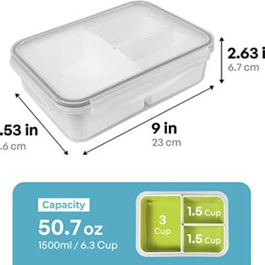 carrotez Food Storage Container with 3 Removable Compartments, Food Prep Container with Airtight Lids, Portion Control Container, Reusable, BPA Free, 6.3 Cup (1500ml)