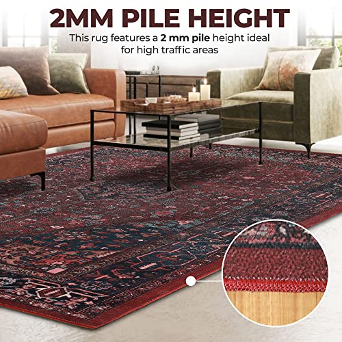 BNM Southwestern Medallion Border Area Rug with Cotton Backing, Washable, Perfect for Bedroom, Kitchen, Playrooms, Dining Room, and Entryway, Pet and Kid Friendly, Floor Covering, 5' x 7', Red