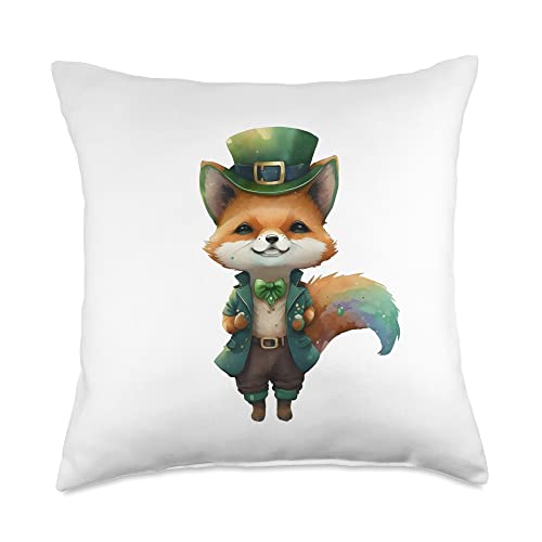 St Patrick's Day Animals St. Patricks Day Fox with a Leprechaun Hat Throw Pillow, 18x18, Multicolor