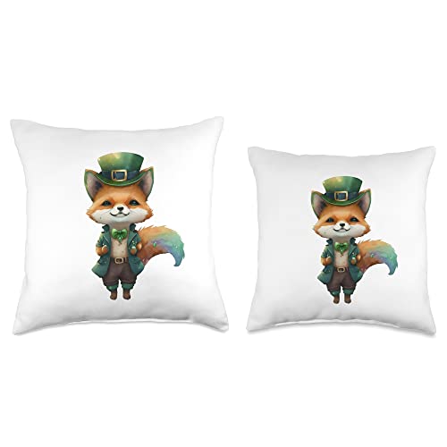 St Patrick's Day Animals St. Patricks Day Fox with a Leprechaun Hat Throw Pillow, 18x18, Multicolor