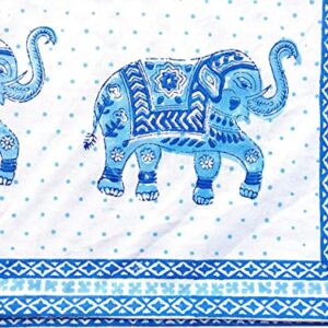 FIKIMOS Hand Block 100% Cotton Indian Style Theme Dining Table Mats and Napkins Set of 6 Place-mats Runners (Blue-03)