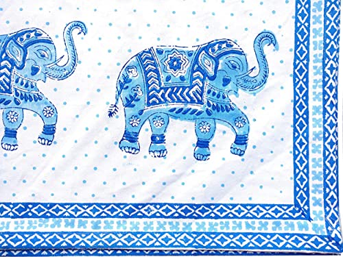 FIKIMOS Hand Block 100% Cotton Indian Style Theme Dining Table Mats and Napkins Set of 6 Place-mats Runners (Blue-03)