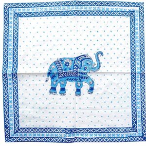 FIKIMOS Hand Block 100% Cotton Indian Style Theme Dining Table Mats and Napkins Set of 6 Place-mats Runners (Blue-03)