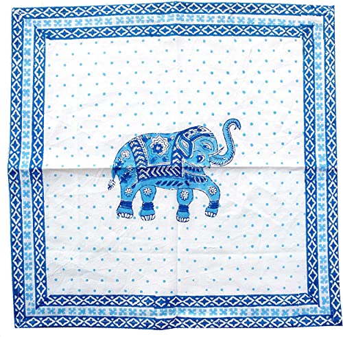 FIKIMOS Hand Block 100% Cotton Indian Style Theme Dining Table Mats and Napkins Set of 6 Place-mats Runners (Blue-03)