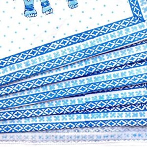 FIKIMOS Hand Block 100% Cotton Indian Style Theme Dining Table Mats and Napkins Set of 6 Place-mats Runners (Blue-03)