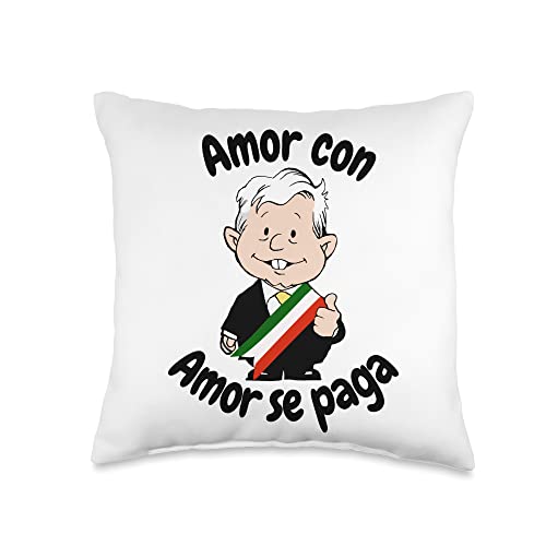 Amlo Amlito Cartoon Mexican President AMLO Muñeco Amlito Con Amor Se Paga Funny Cartoon Mexic Throw Pillow, 16x16, Multicolor