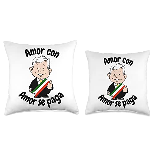 Amlo Amlito Cartoon Mexican President AMLO Muñeco Amlito Con Amor Se Paga Funny Cartoon Mexic Throw Pillow, 16x16, Multicolor