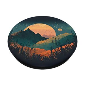 Boho Chic Floral Moon Mountain Forest Nature Retro Flower PopSockets Swappable PopGrip