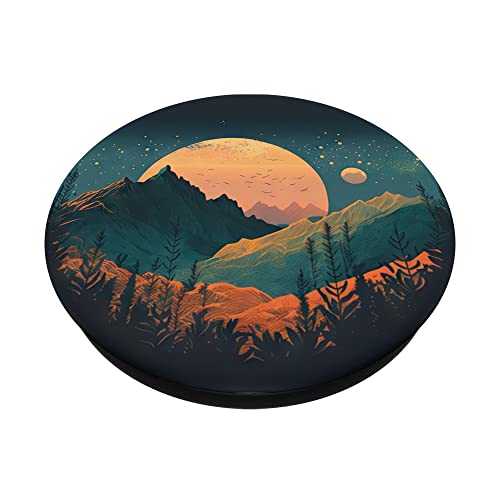 Boho Chic Floral Moon Mountain Forest Nature Retro Flower PopSockets Swappable PopGrip