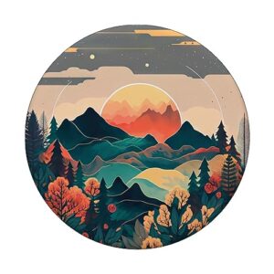 Mountain Wilderness Sunset Skyline Tree River Earthy Forest PopSockets Standard PopGrip