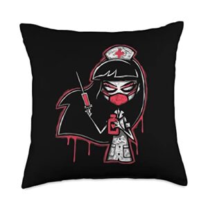 creepy nurse gifts funny nurse gothic goth art throw pillow, 18x18, multicolor