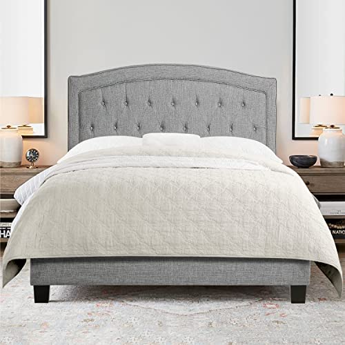 Rosevera Jordana Panel Bed Frame with Ajustable Button-Tufted Headboard for Bedroom/Linen Upholstered/Wood Slat Support/Easy Assembly,California King,Gray