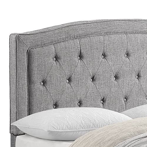 Rosevera Jordana Panel Bed Frame with Ajustable Button-Tufted Headboard for Bedroom/Linen Upholstered/Wood Slat Support/Easy Assembly,California King,Gray