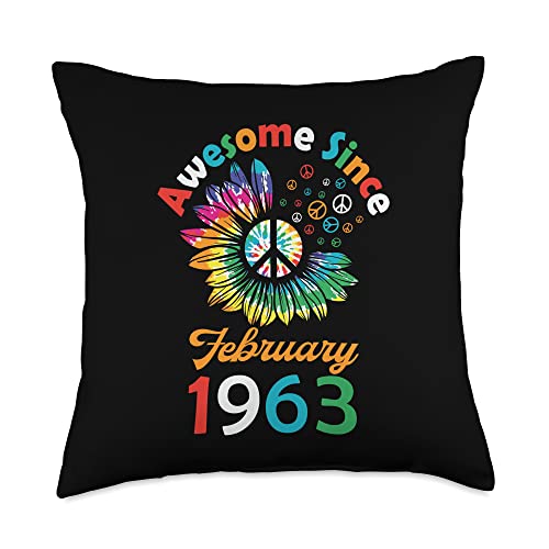 Awesome Since February 1963 Funny Quote Throw Pillow, 18x18, Multicolor