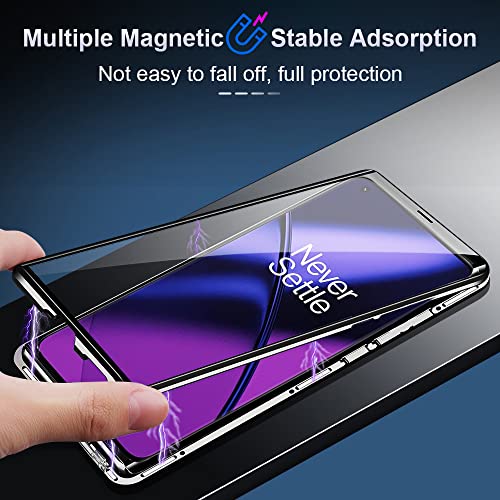 QUIETIP Case Compatible OnePlus 11 5G,Magnetic Body Metal Frame Double Sided Clear Tempered Glass Shockproof with Camera Protection Cover Thin,Black