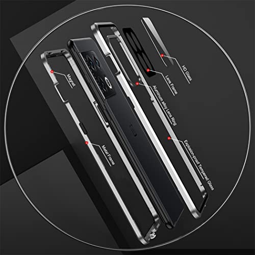 QUIETIP Case Compatible OnePlus 11 5G,Magnetic Body Metal Frame Double Sided Clear Tempered Glass Shockproof with Camera Protection Cover Thin,Black