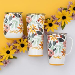 Swig 18oz Travel Mug, Insulated Tumbler with Handle and Lid, Cup Holder Friendly, Dishwasher Safe, Stainless Steel Insulated Coffee Mug with Lid and Handle (Honey Meadow)