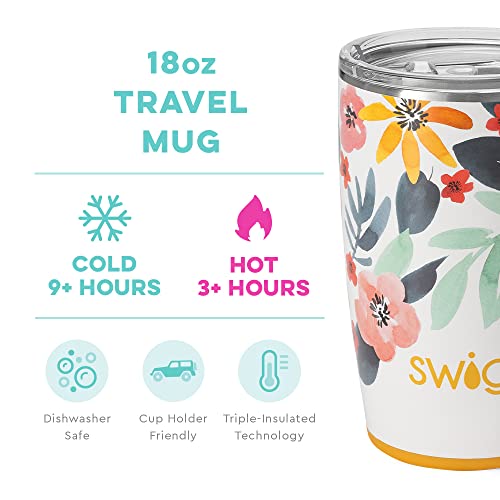 Swig 18oz Travel Mug, Insulated Tumbler with Handle and Lid, Cup Holder Friendly, Dishwasher Safe, Stainless Steel Insulated Coffee Mug with Lid and Handle (Honey Meadow)