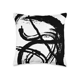 abstract black and white black and white abstract, minimalist grunge strokes throw pillow, 16x16, multicolor